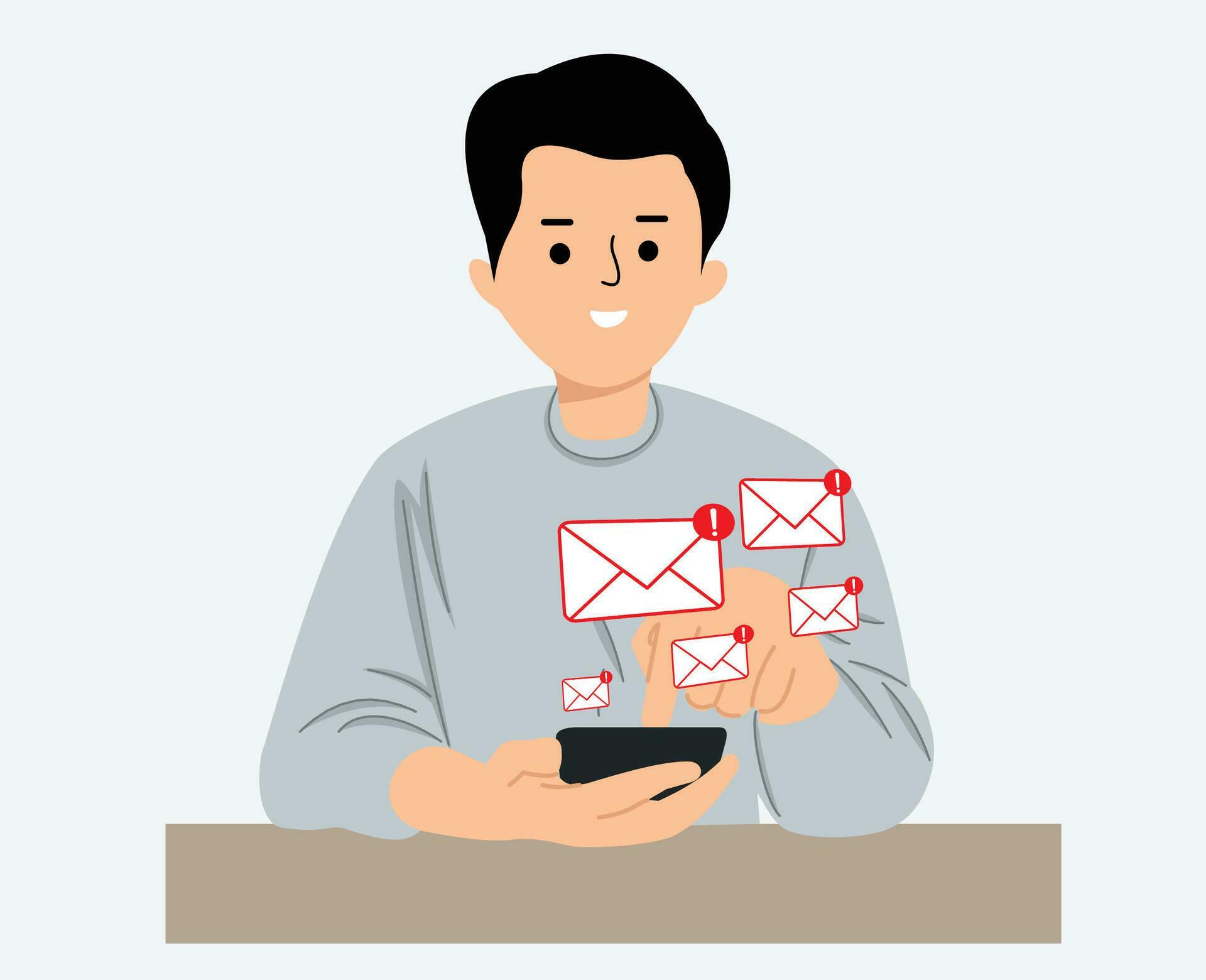 man checking alert Email inbox and spam virus with warning caution for notification on internet ...