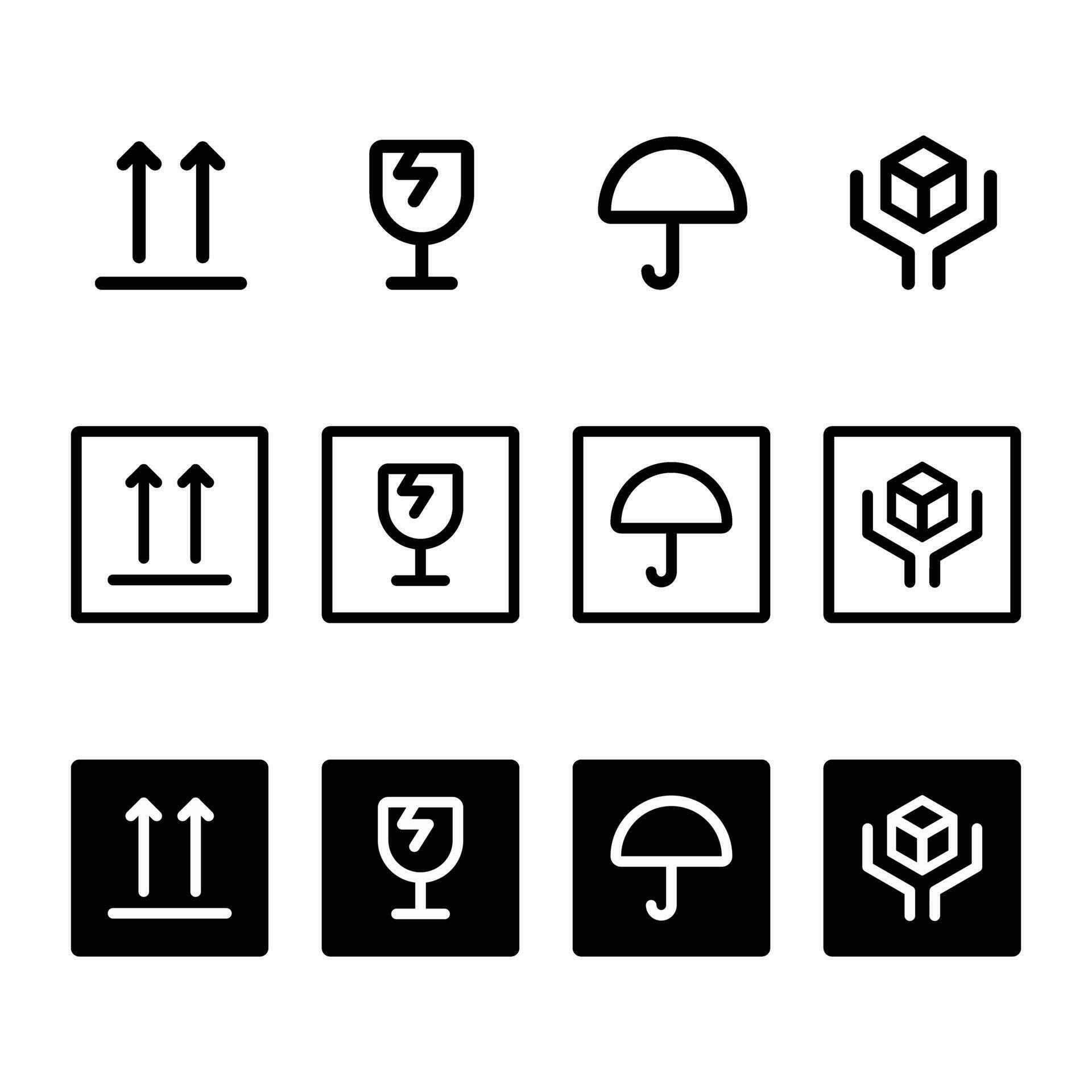 Fragile package icons set, handle with care logistics and delivery shipping labels. Fragile box ...