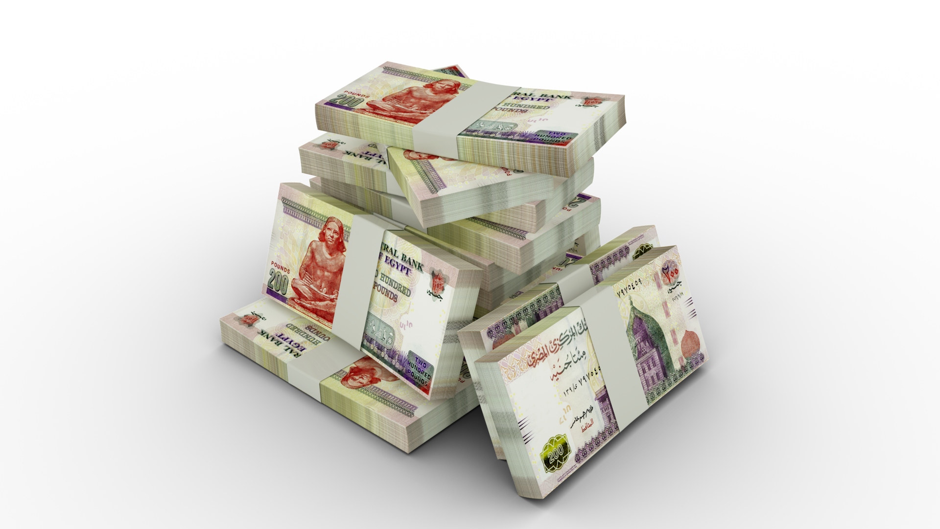 3d rendering of Stacks of 200 Egyptian pound notes. bundles of Egyptian ... 3d rendering of Stacks of 200 Egyptian pound notes. bundles of Egyptian ...