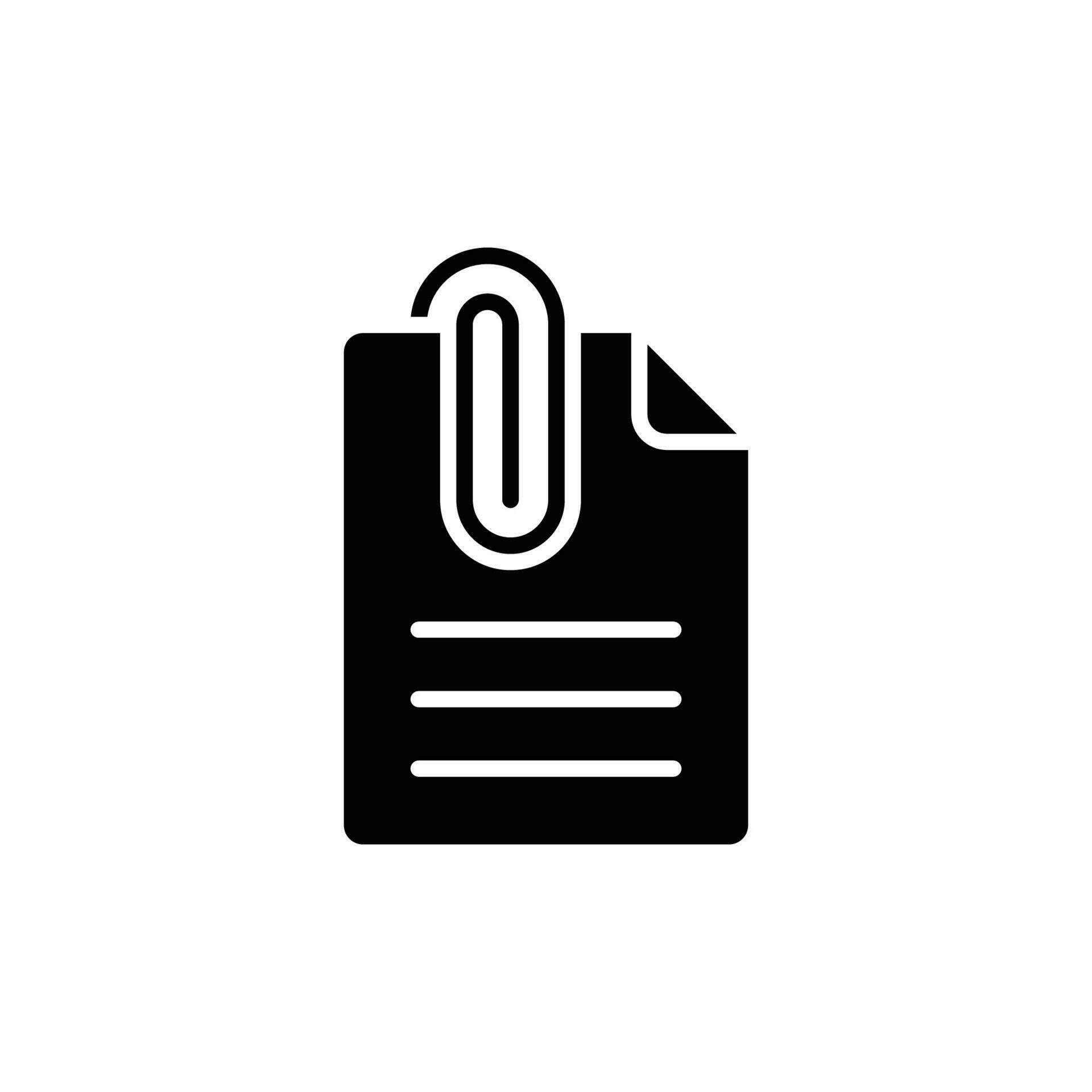 File attachment icon. Simple solid style. Paper clip, attach document, fastener, upload ...