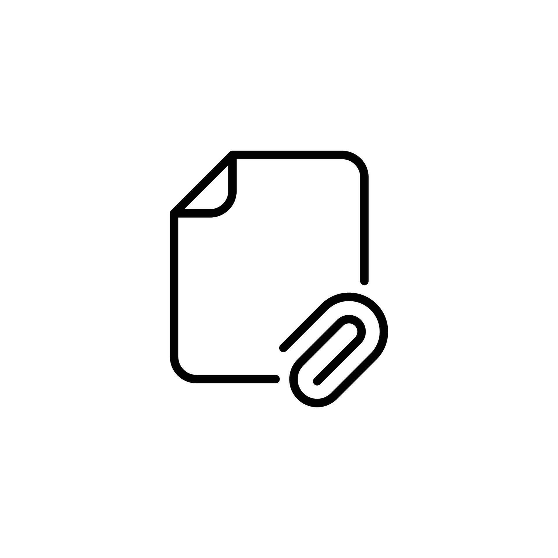 File attachment icon. Simple outline style. Paper clip, attach document, fastener, upload ...