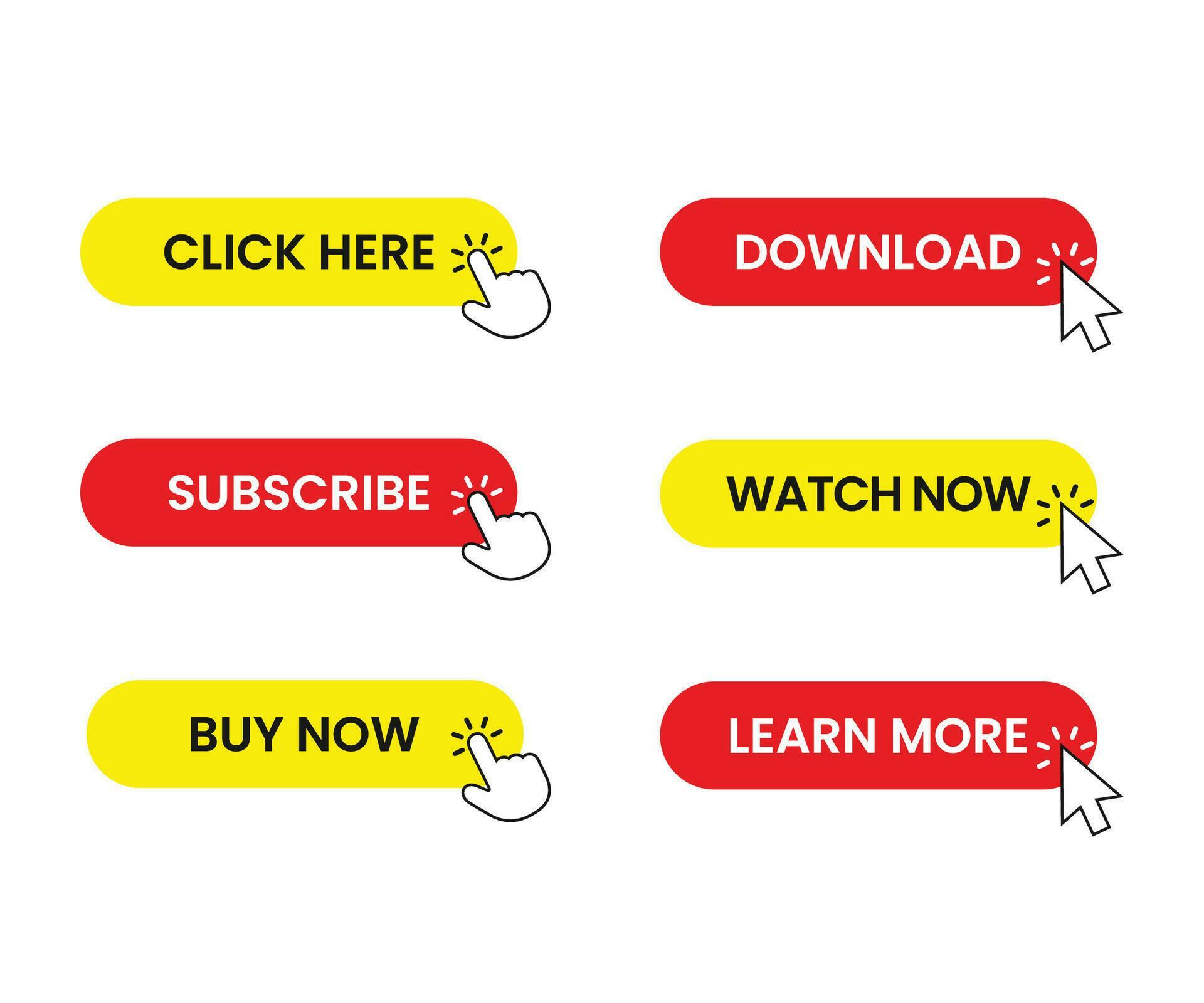 Different web buttons with cursor. buttons set. UI design buttons set ...
