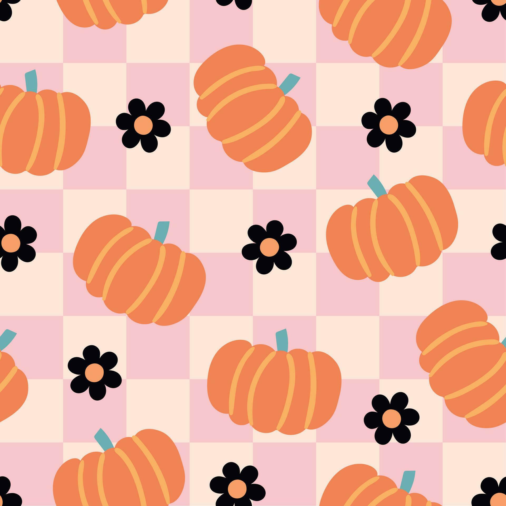 Fall checkered pattern. Pumpkin digital paper. Fall seamless file ...