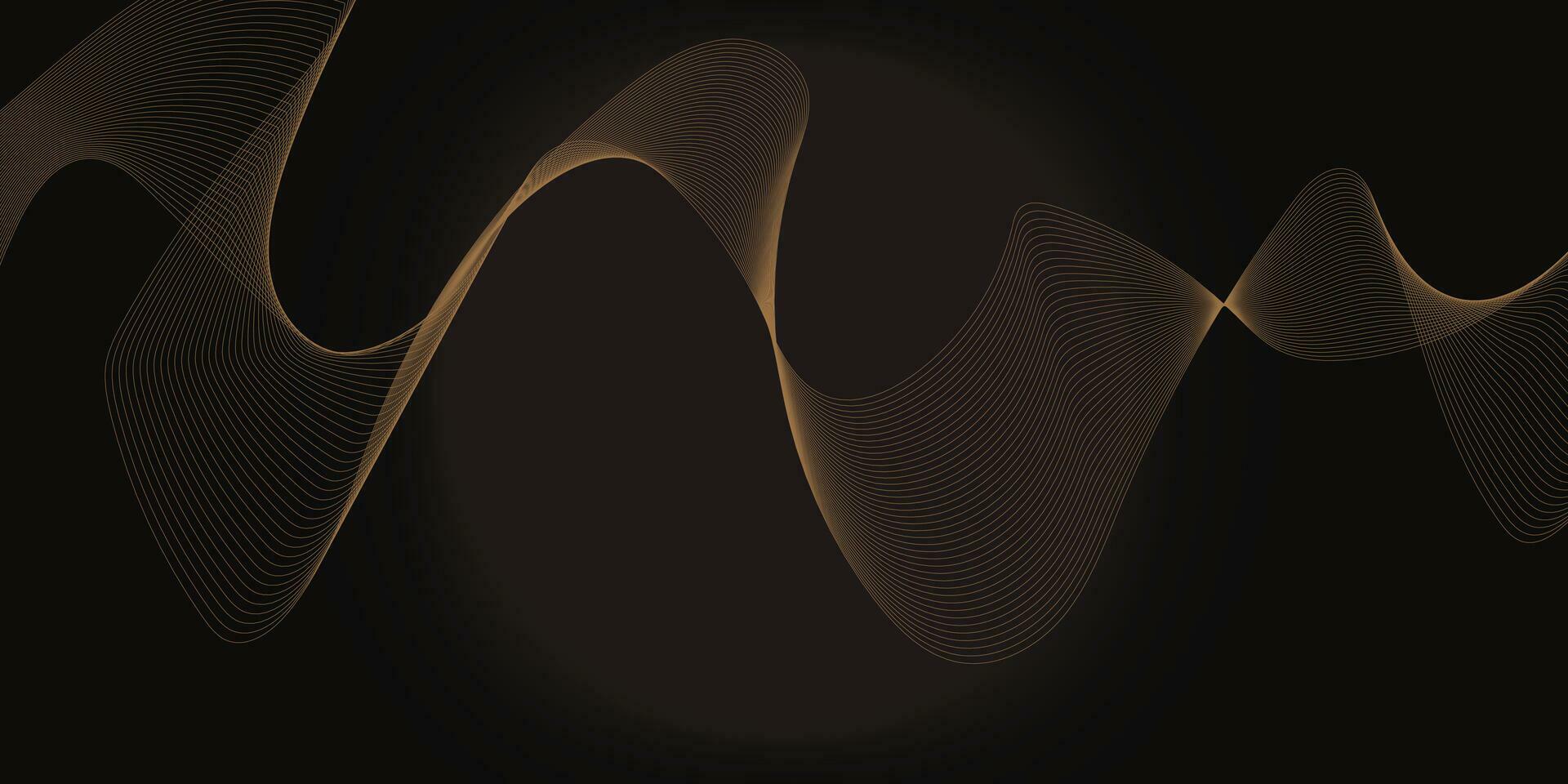Abstract luxury golden wave lines curved overlapping on black background.pattern for ads ...