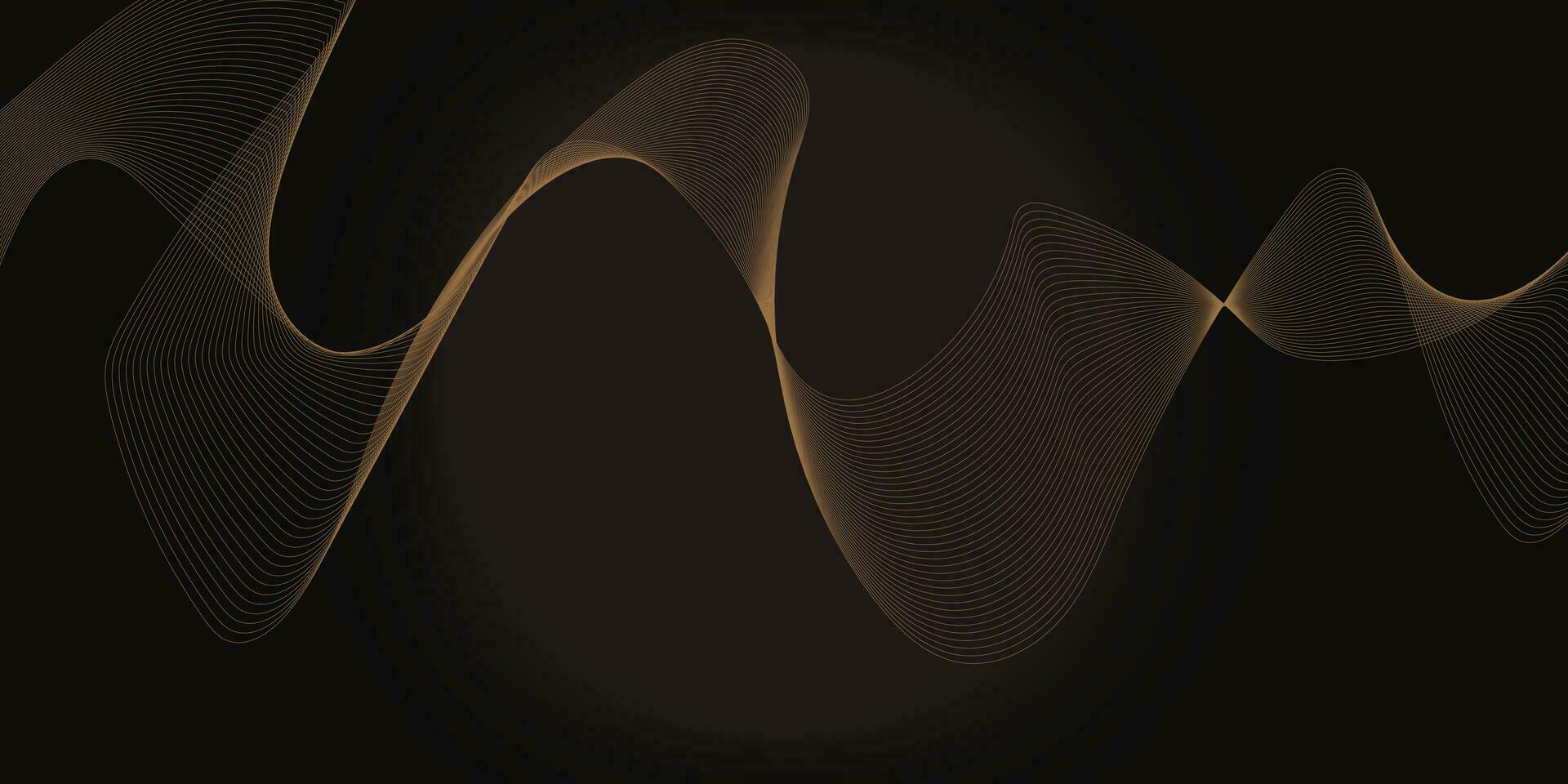 Abstract luxury golden wave lines curved overlapping on black background.pattern for ads ...