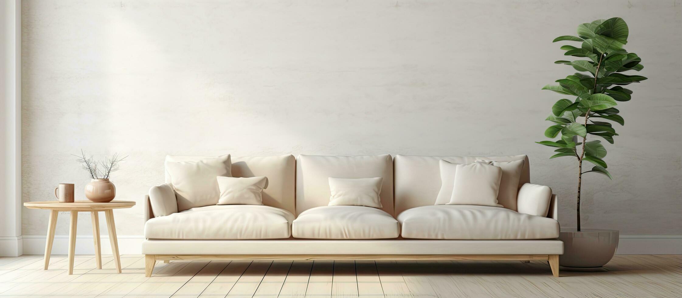 Scandinavian style illustration of a white minimalist living room with ...