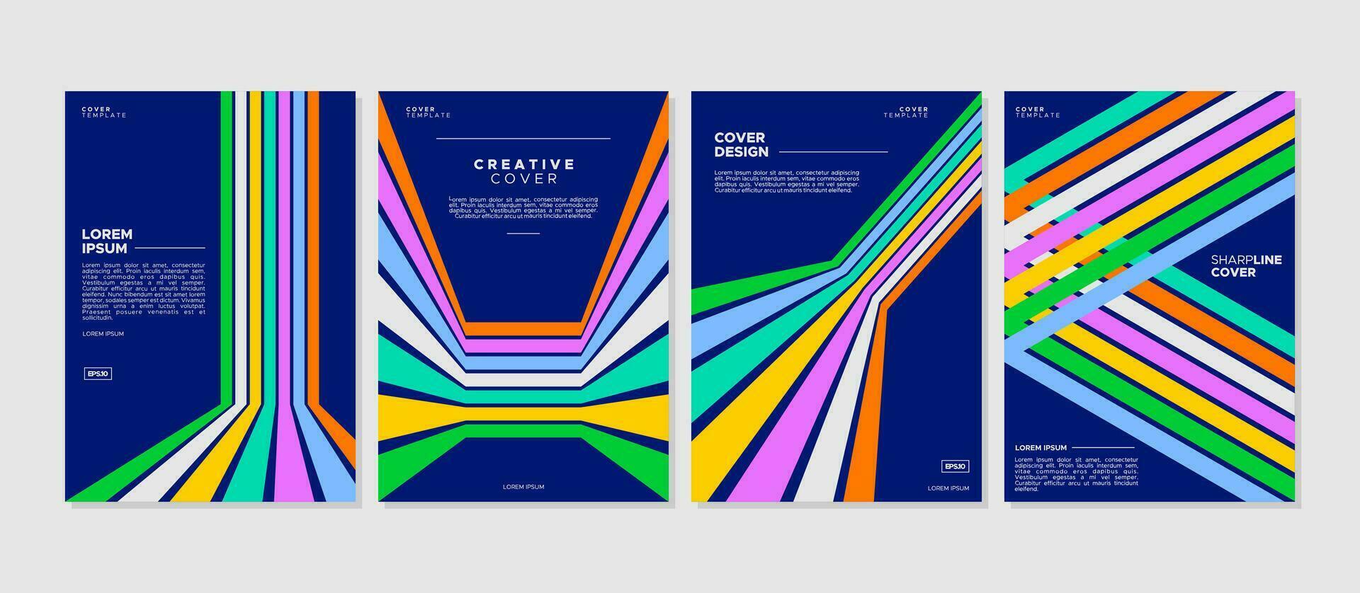 Set Of Colorful Line Stripe Abstract Cover Design Modern Blend Line Poster Set 28219657 Vector