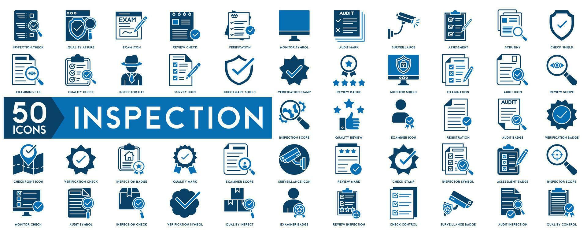 Inspection web icons in line style. Examination, testing, quality ...