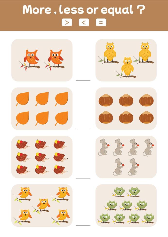 More, equal, less game. Math page, printable mathematic worksheets ...