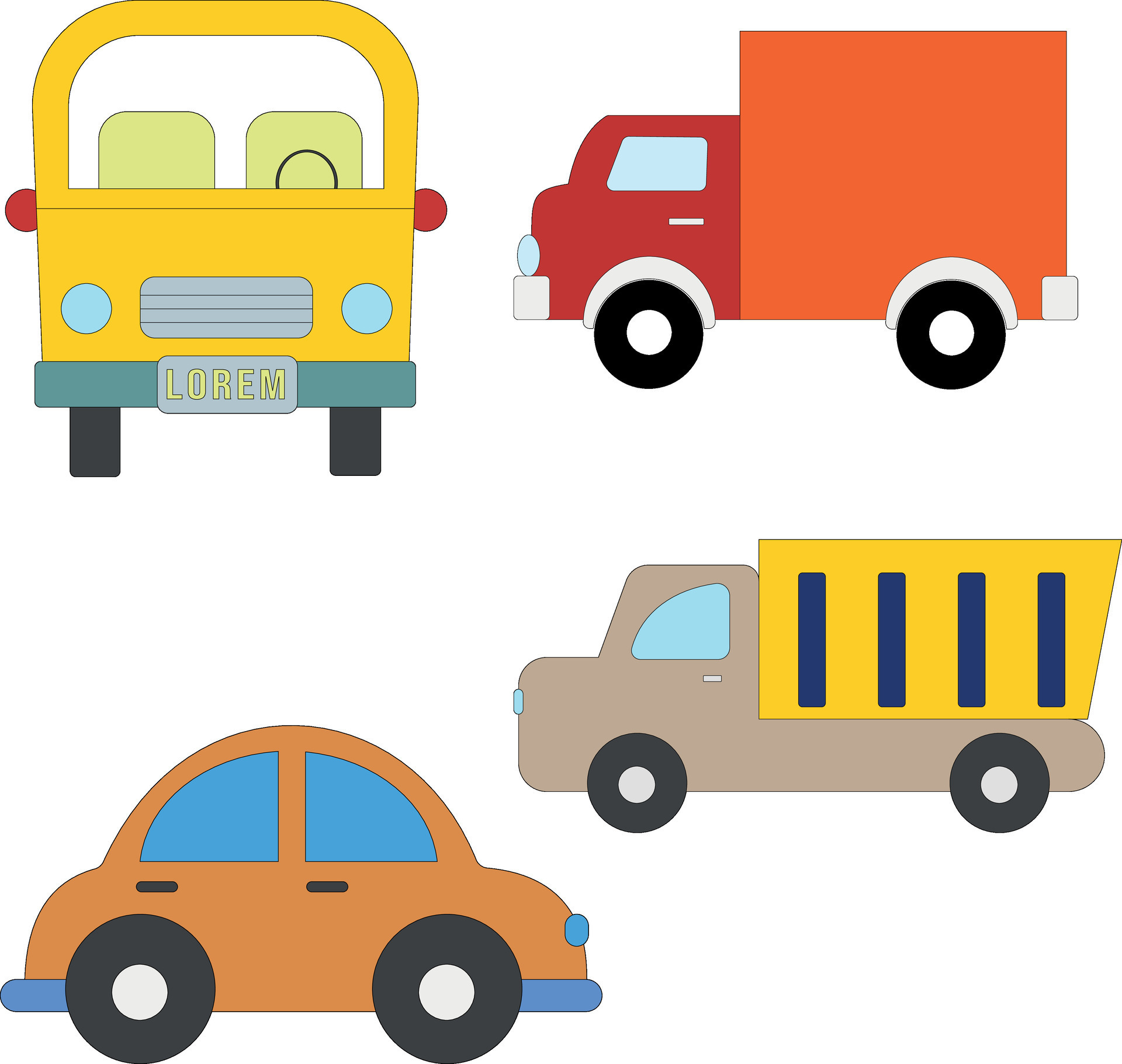 colorful transportation clipart set in cartoon style for kids and ...