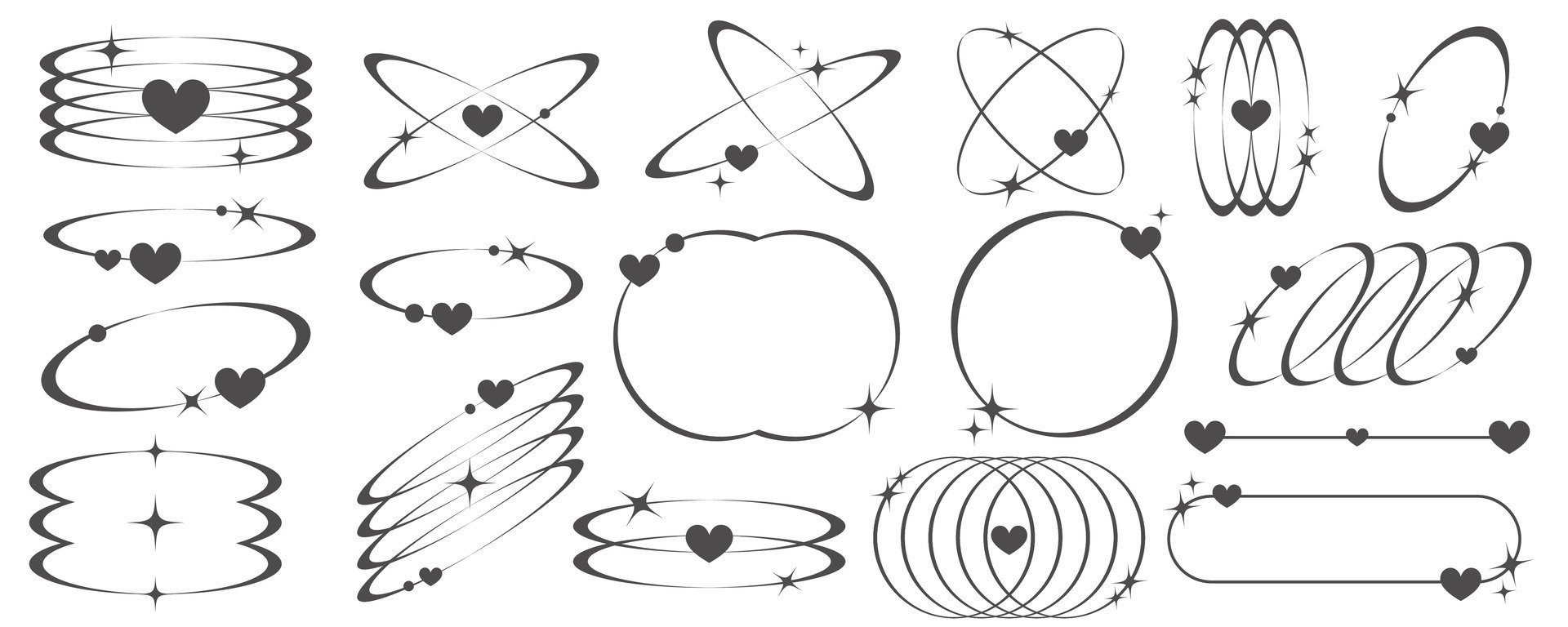 Aesthetic Shapes With Stars And Hearts Minimal Vector Lines With