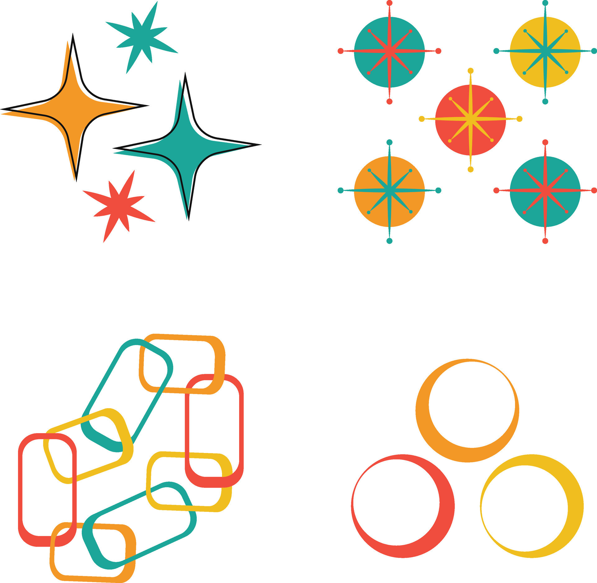 Mid Century Design Shape Pattern. 60s Retro Style. Isolated Vector ...