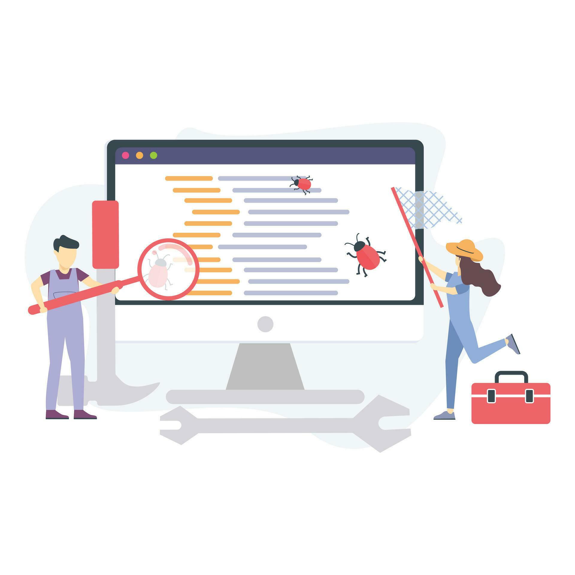 Fixing bugs in the code illustration useable for both web or mobile app design 28231788 Vector ...