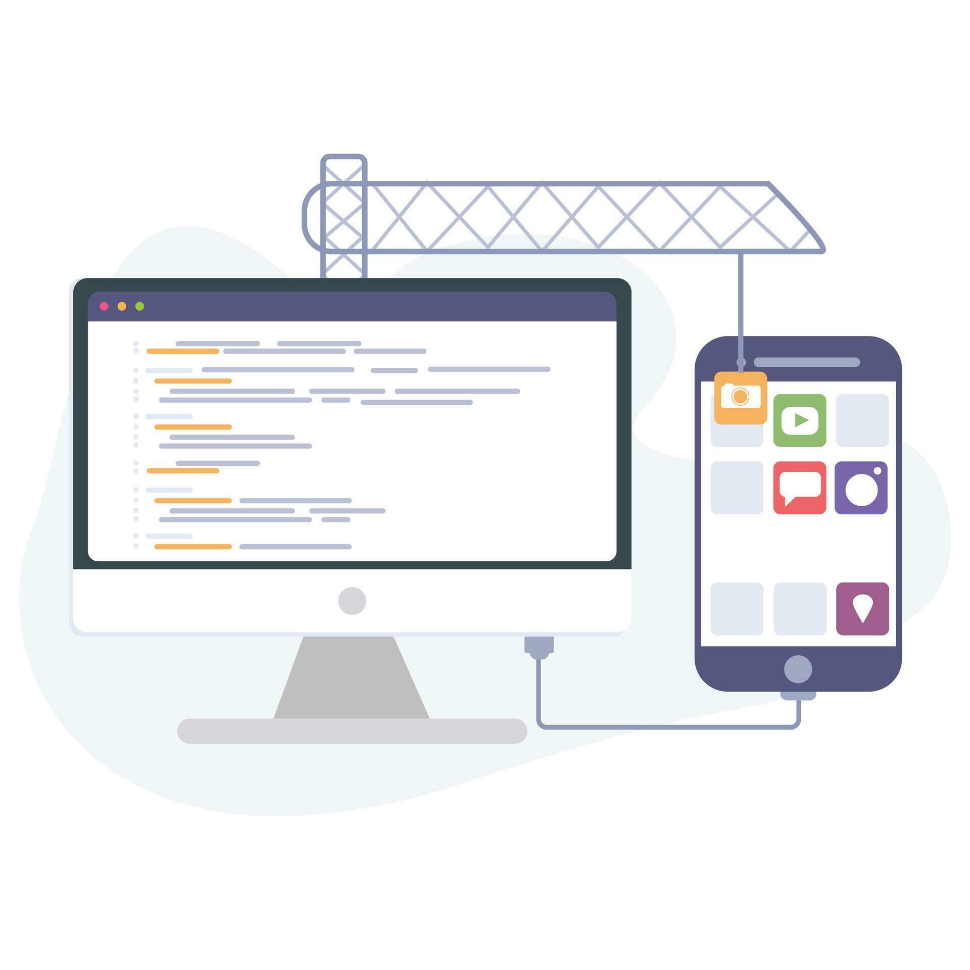 Mobile development illustration useable for both web or mobile app ...