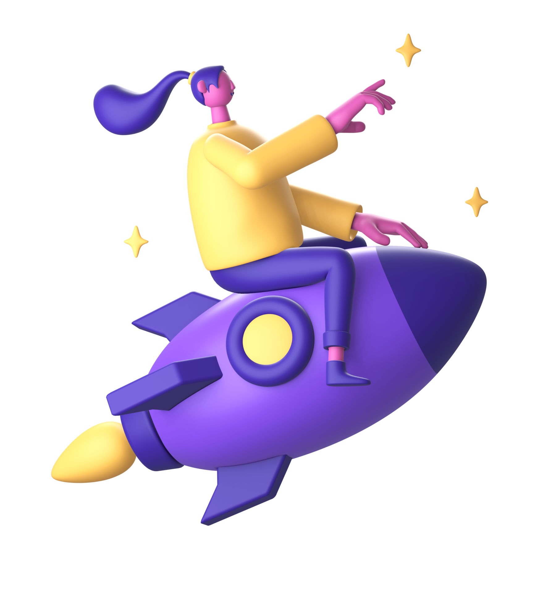 3d Character Riding Spaceship Rocket With Star For Ui Ux Web Mobile Apps Social Media 28239620 Png