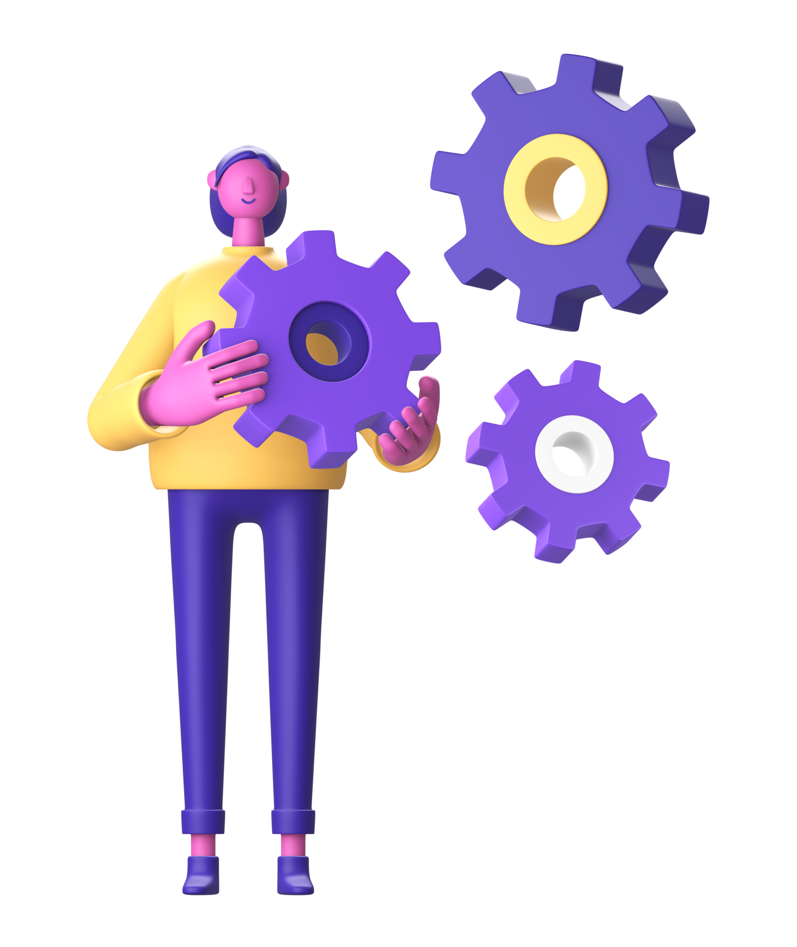 3d Character With Configuration Setting Gear Front For Ui Ux Web Mobile Apps Social Media