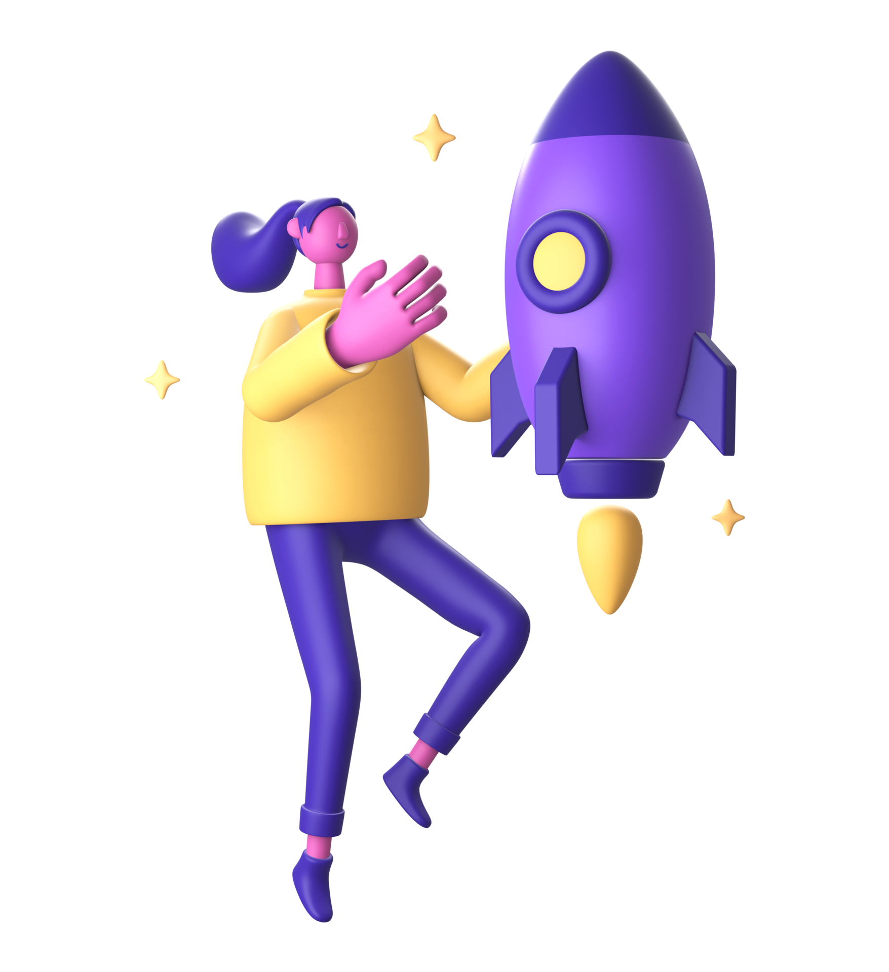 3d Character With Spaceship Or Spacecraft Rocket And Star For Ui Ux Web Mobile Apps Social Media