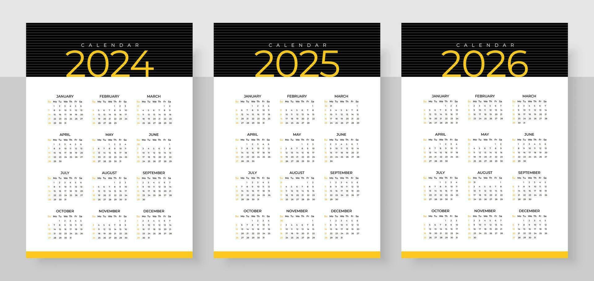2024, 2025 y 2026 calendario colocar, semana comienzo domingo, sencillo vertical calendario ...