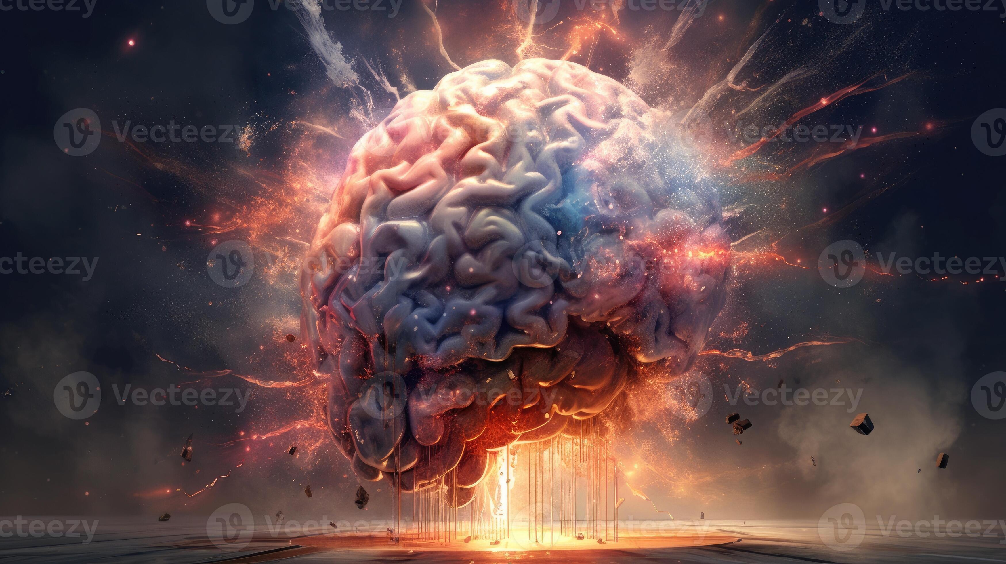 A human brain exploding with knowledge and creativity. Creative brain ...