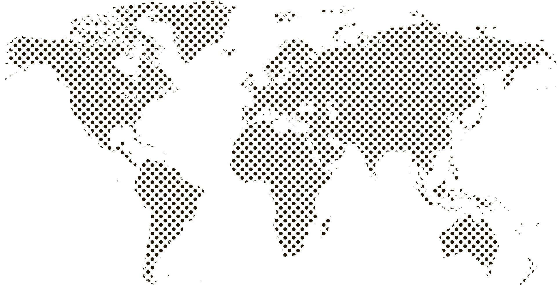 Pixel map world. Dotted world map. Vector Halftone horizontal banner ... Pixel map world. Dotted world map. Vector Halftone horizontal banner ...