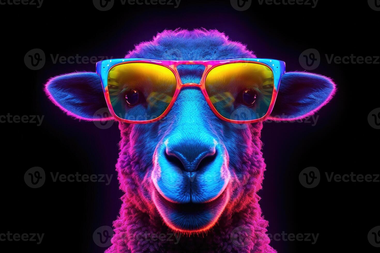 A sheep, Colorful of neon lights funny sheep wearing sunglasses. Generative AI 28246345 Stock ...