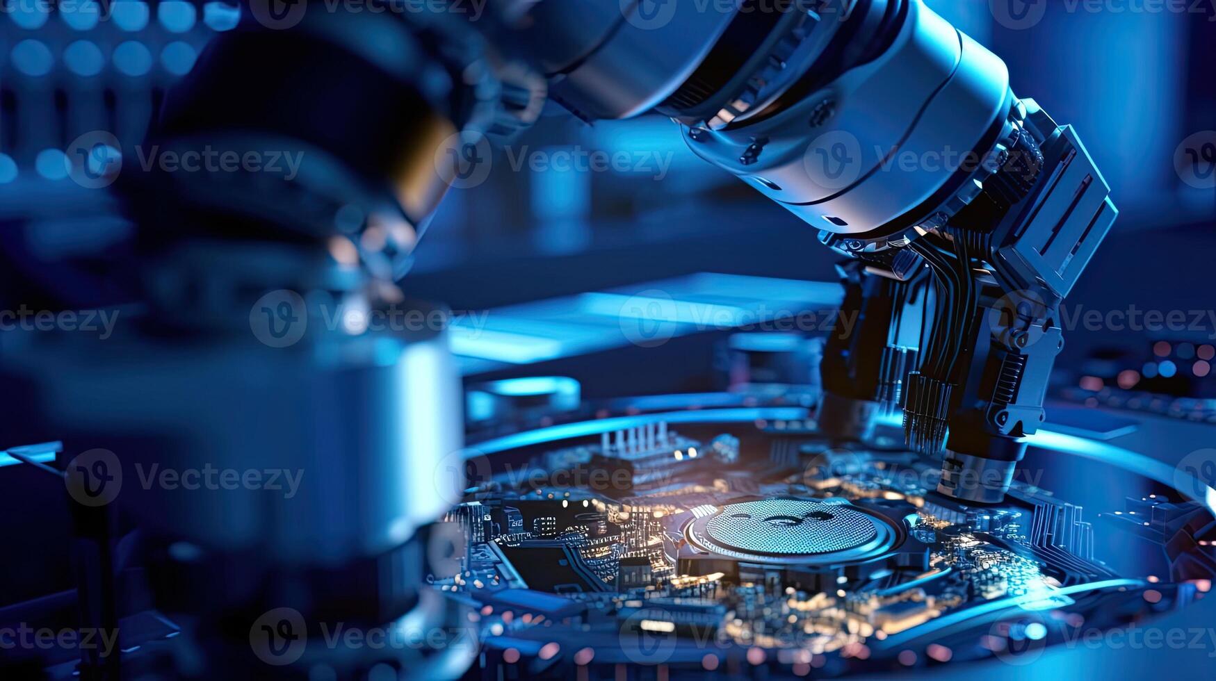 Industrial Robotic Manipulator End Effector Holding CPU Chip. Modern ...