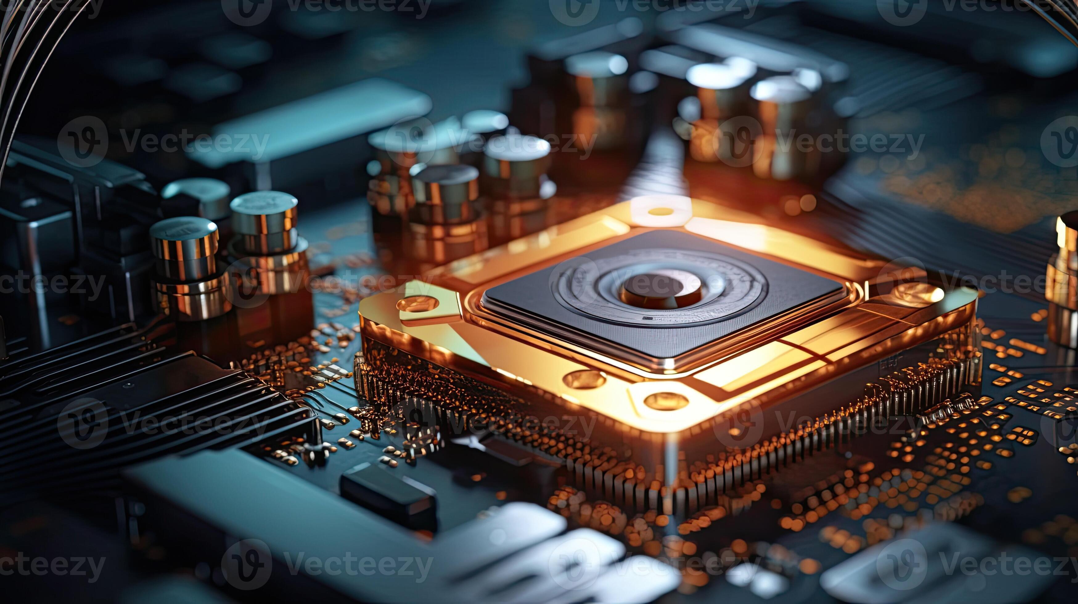 Modern High Tech CPU Chip of Contemporary Super Computer Processor ...