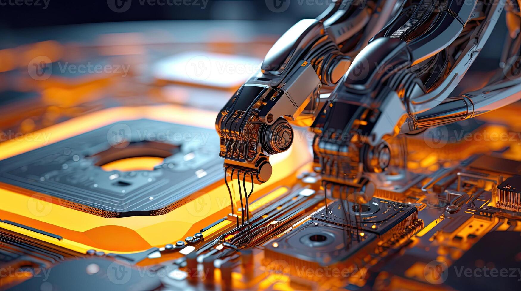 Industrial Robotic Manipulator End Effector Holding CPU Chip. Modern ...