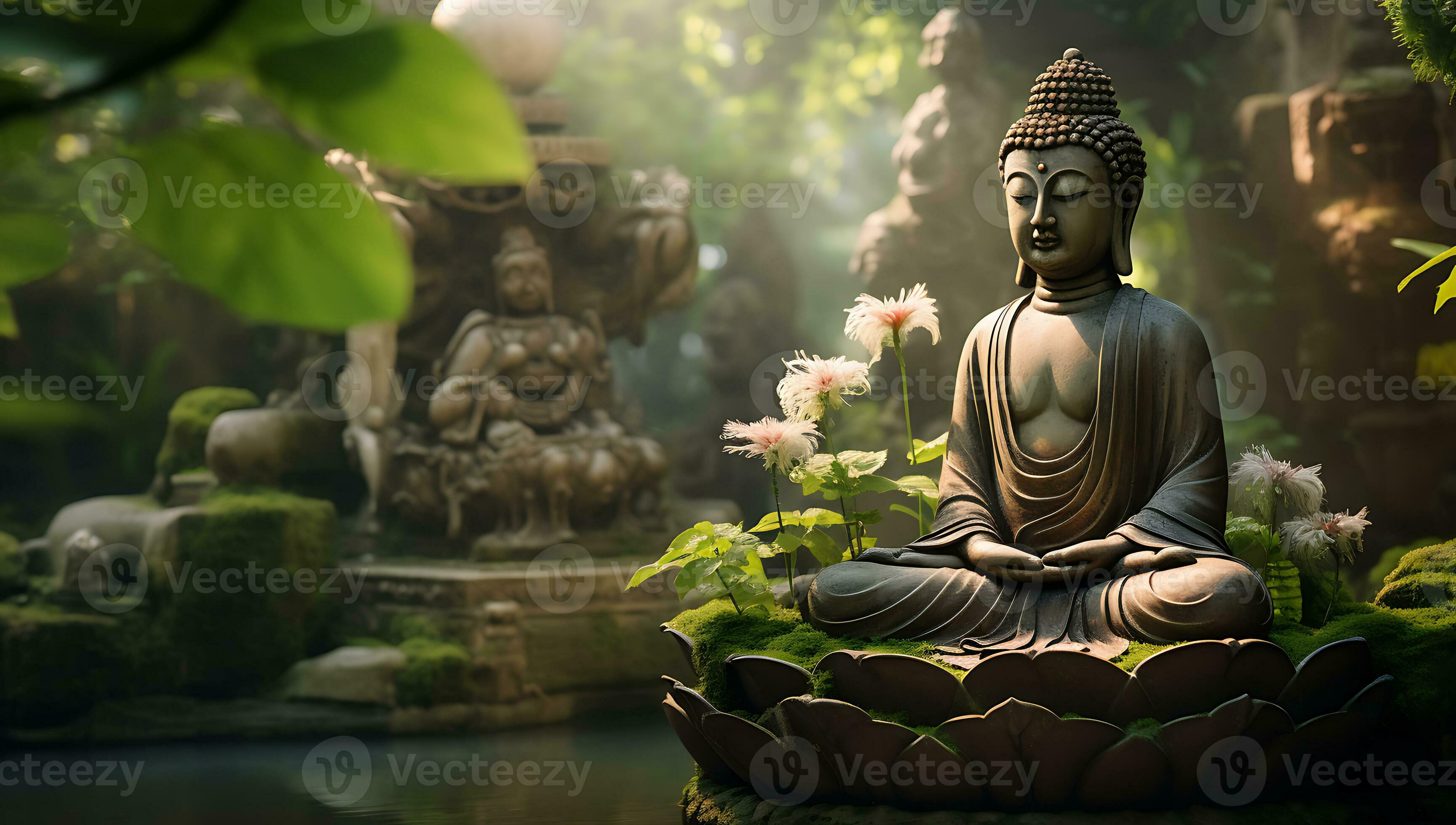 Buddha statue in the garden with beautiful bokeh background 28250107 Stock Photo at Vecteezy