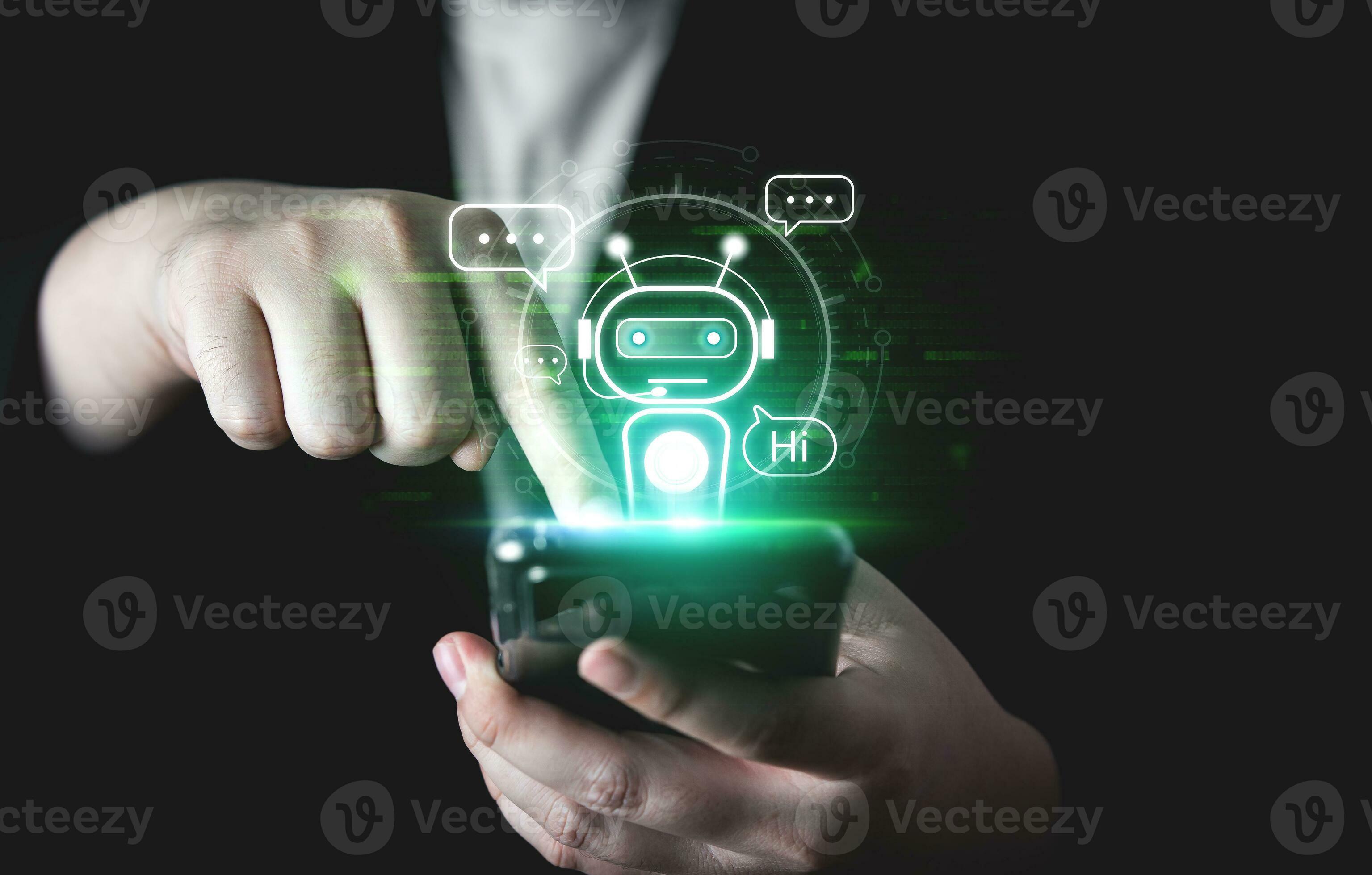 Digital chatbots applications on smartphones. Robot help and provide ... Digital chatbots applications on smartphones. Robot help and provide ...