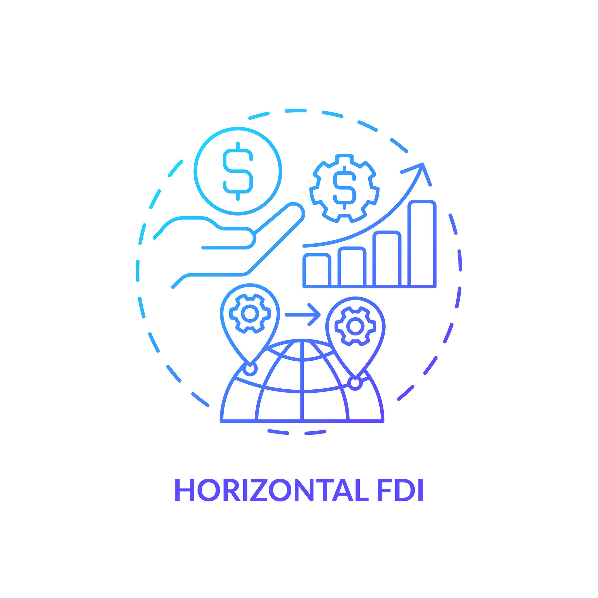 2D gradient horizontal FDI icon, isolated vector, foreign direct ... 2D gradient horizontal FDI icon, isolated vector, foreign direct ...