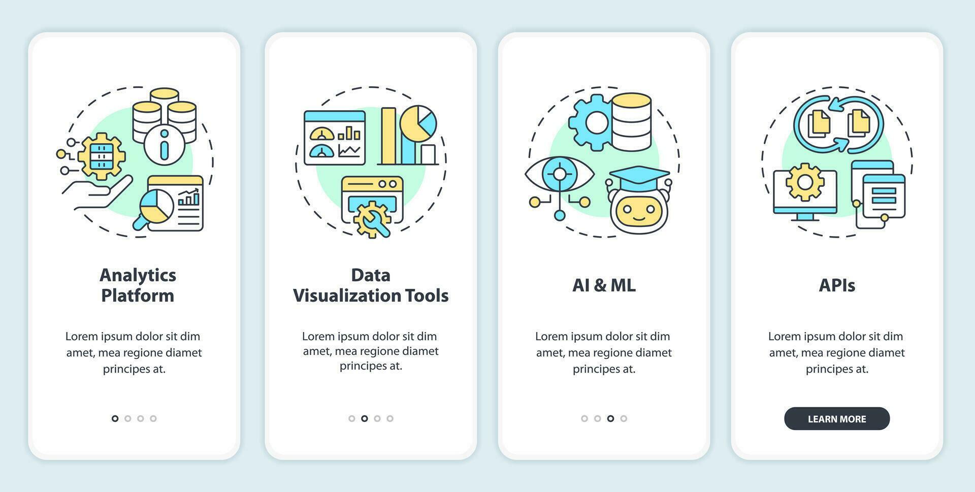 2d Linear Icons Representing Data Democratization Mobile App Screen Set 4 Steps Graphic