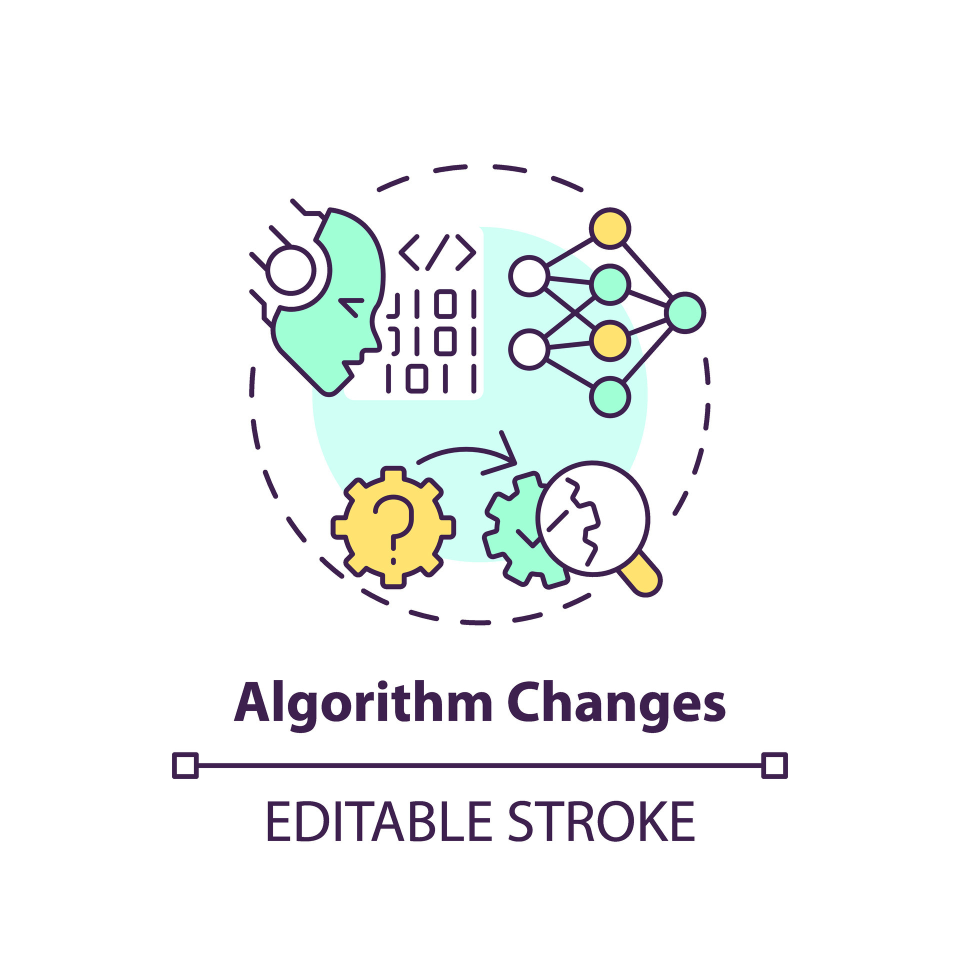 Editable algorithm changes icon concept, isolated vector, AI for SEO thin line illustration ...