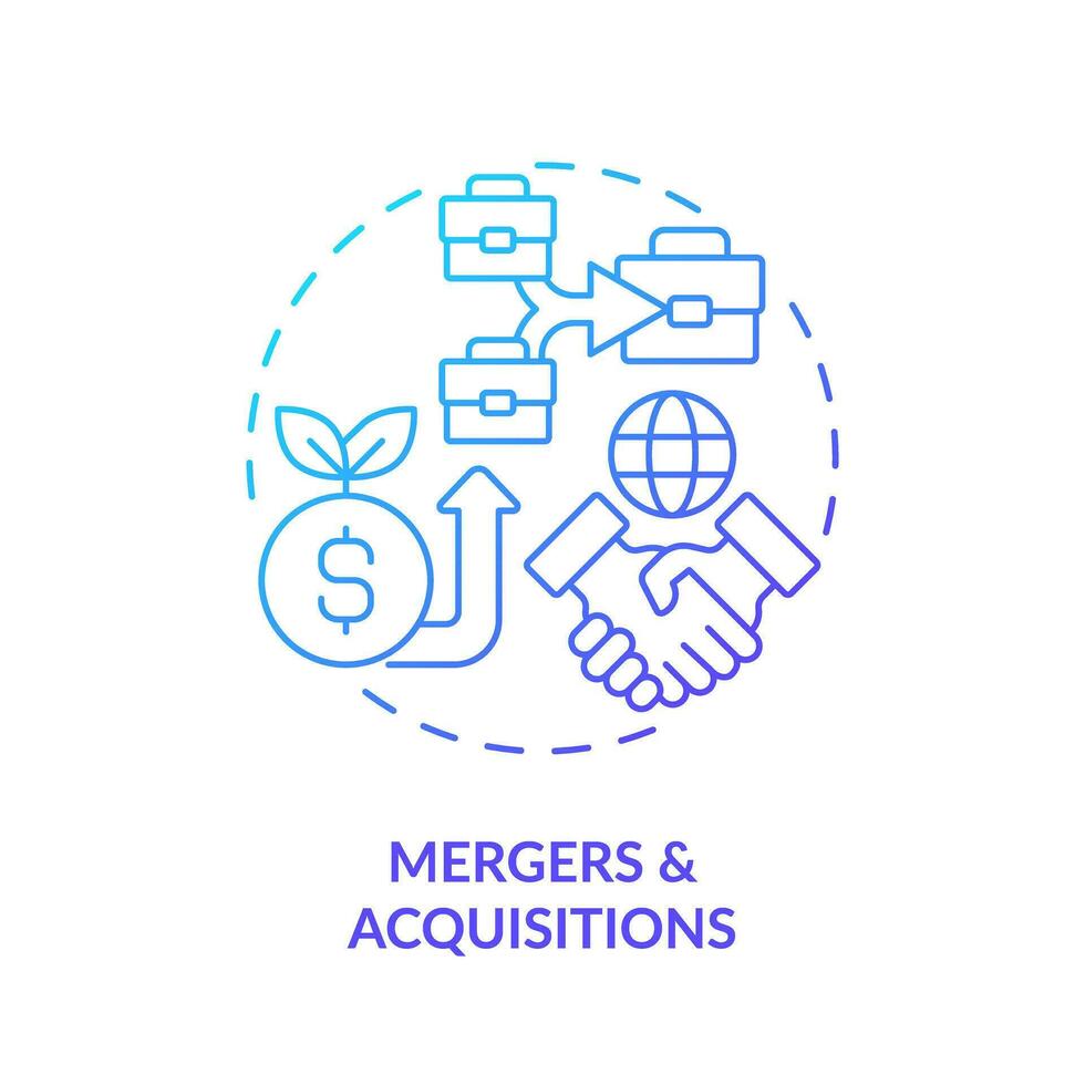 2D gradient merger and acquisitions icon, isolated vector, foreign direct investment thin line ...