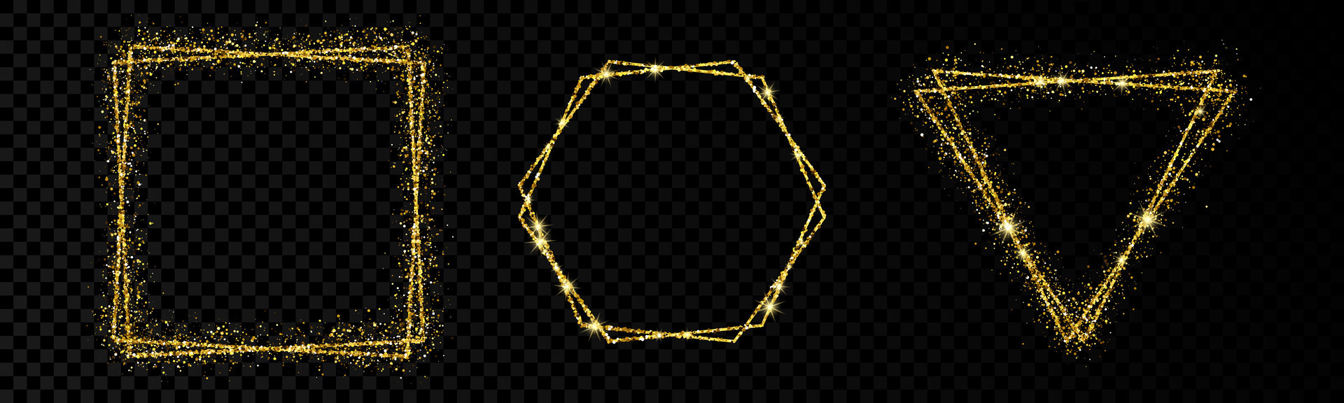 Shiny frames with glowing effects. Set of three glitter square ...