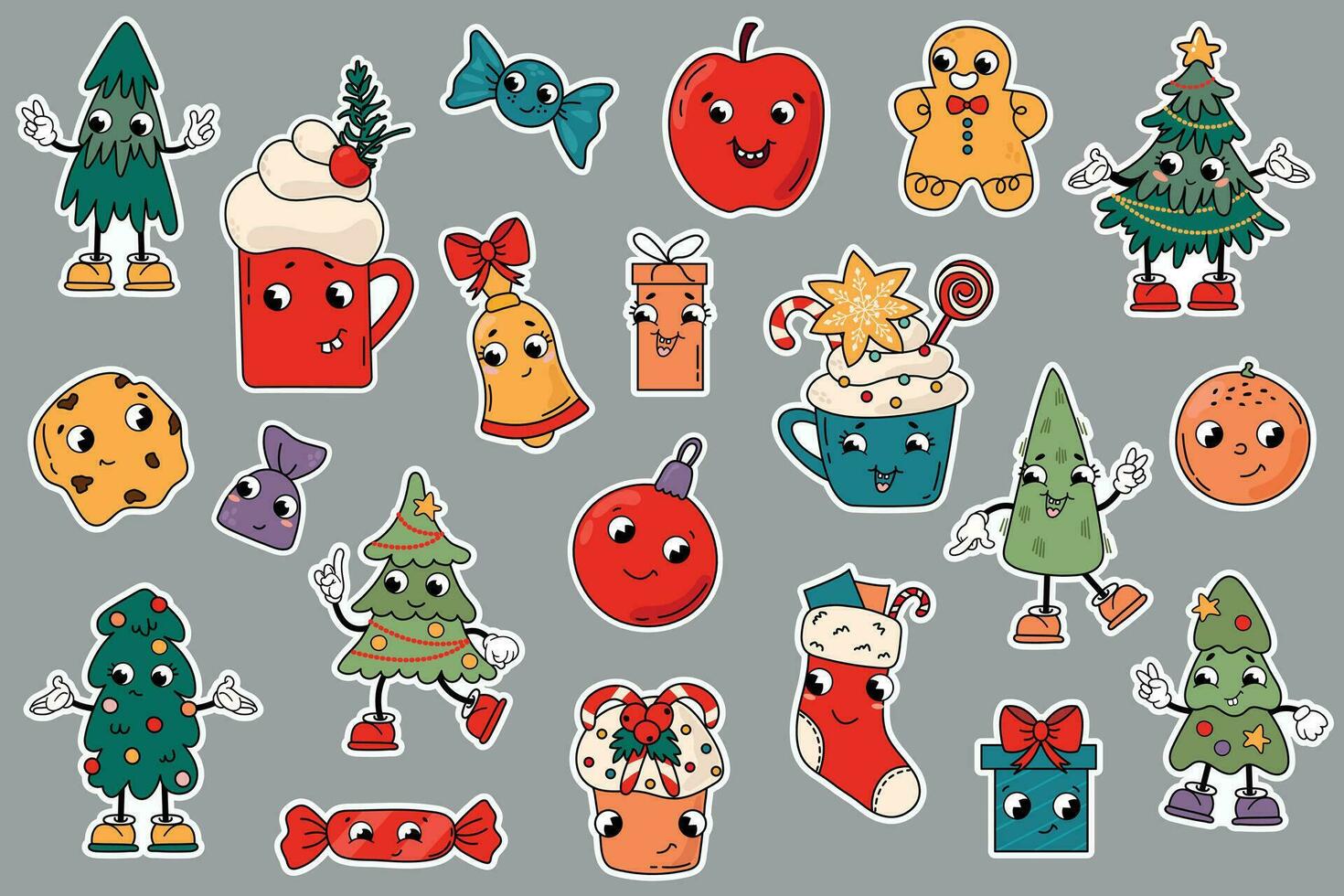 Set of Christmas stickers. Kawaii. 28269816 Vector Art at Vecteezy