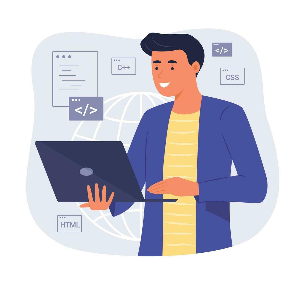 Programmer Man Process Coding for Software Development Concept ...