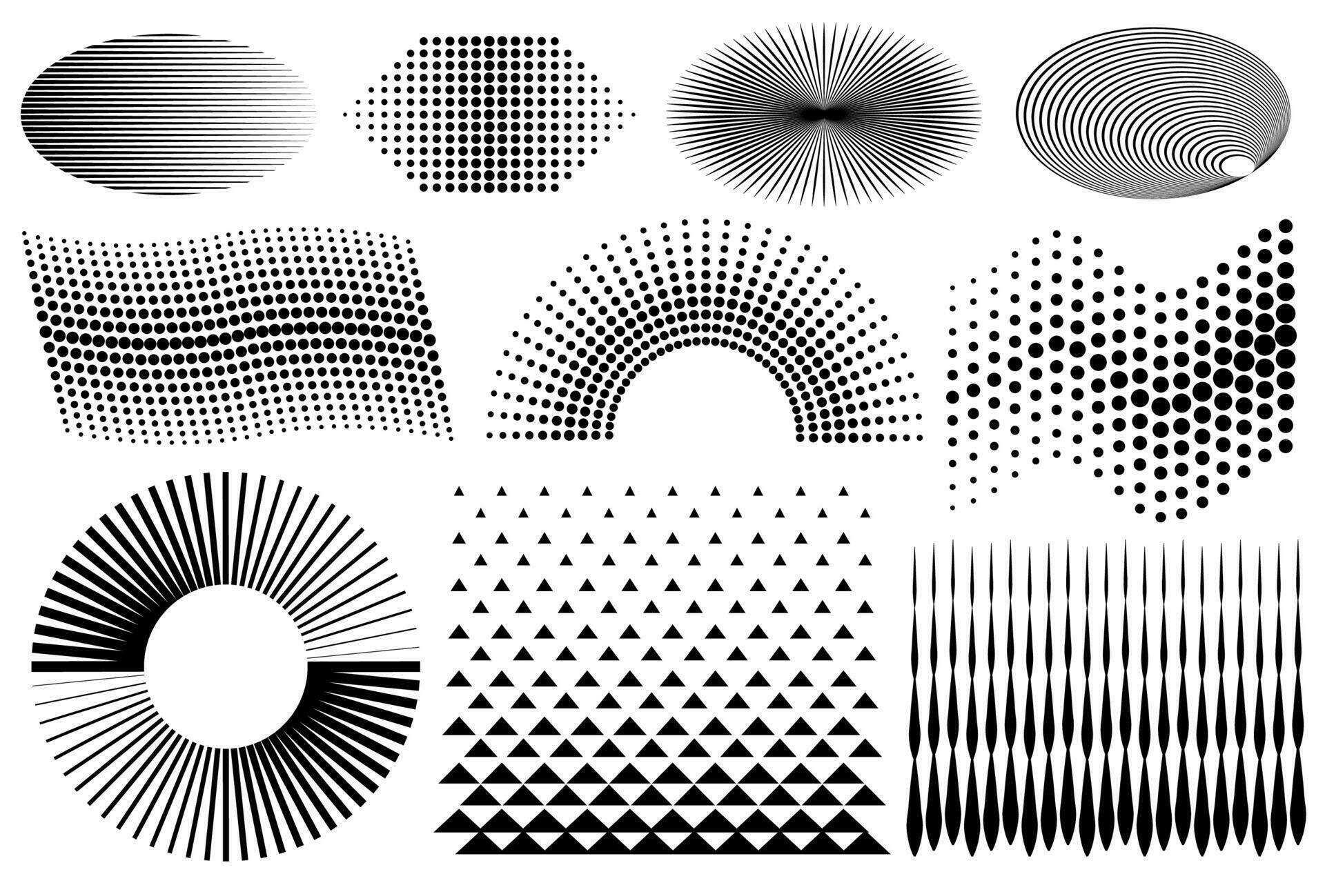 Abstract dotted halftone design elements. Black and white gradient spotted shapes for your ...