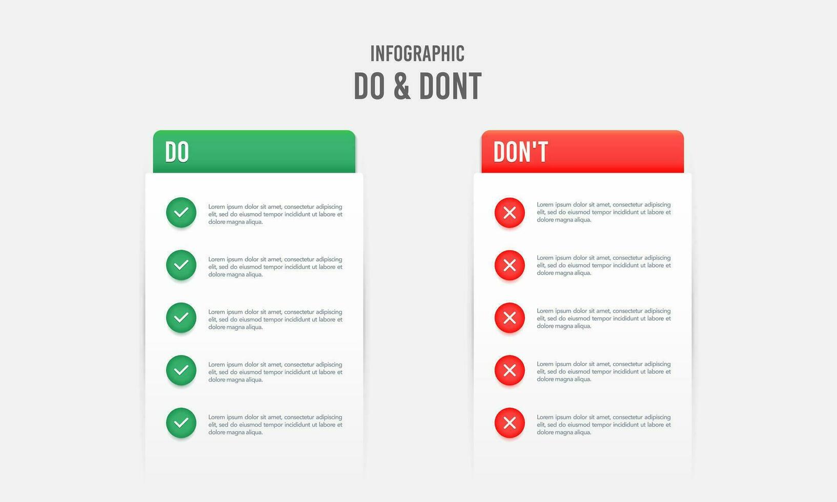 Infographic list comparing dos and don'ts template. Vector illustration ... Infographic list comparing dos and don'ts template. Vector illustration ...