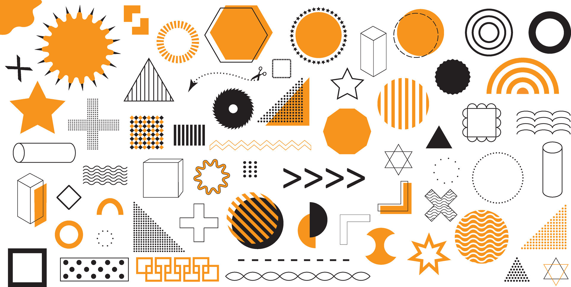 Geometric shapes bundle. Memphis graphics style icons for creating ...