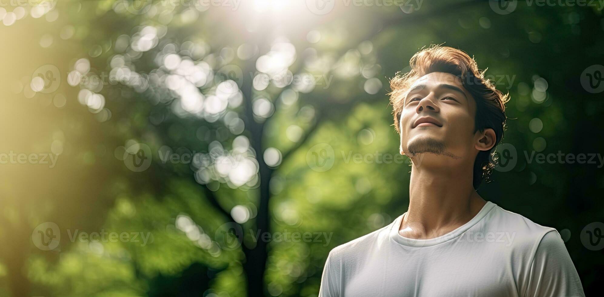Relaxed man breathing fresh air. Health and wellbeing concept. AI Generated 28287604 Stock Photo ...