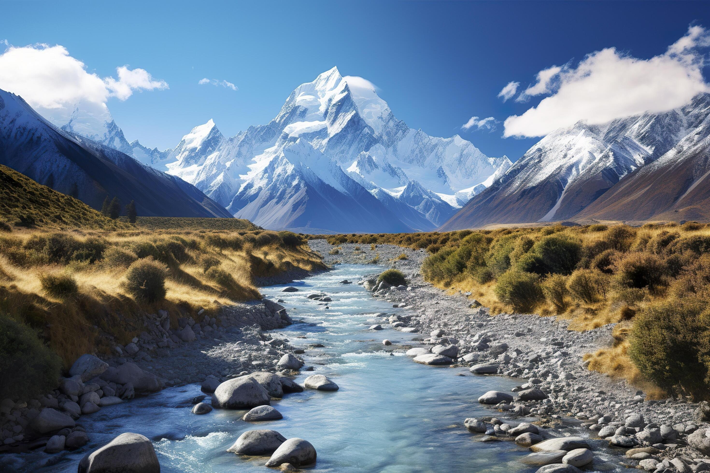 The beauty of a majestic and snow capped mountain range, with rugged ...