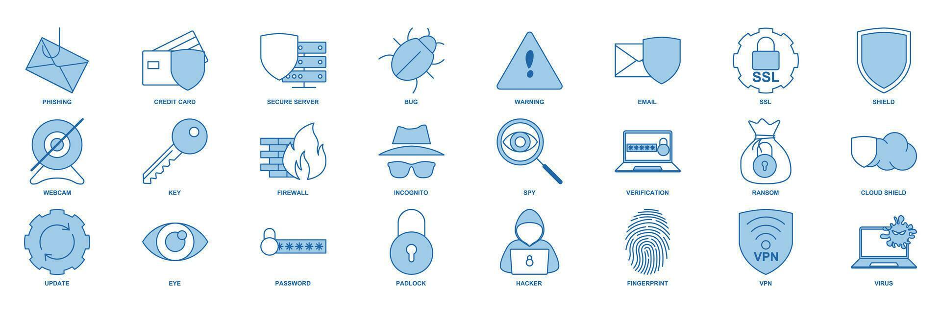 cyber security icon set, Included icons as Shield, Password, Bug and more symbols collection ...