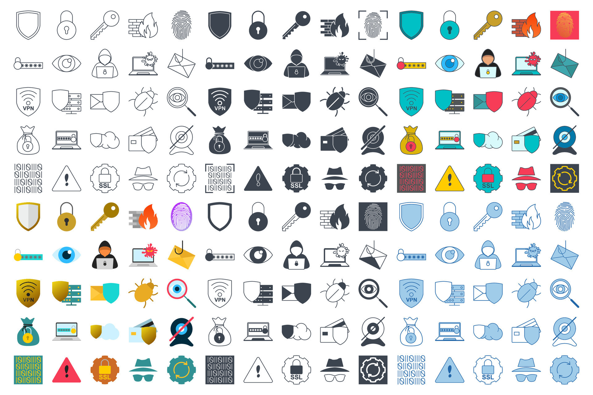 Mega Set Cyber Security Icon Included Icons As Shield Password Bug And More Symbols