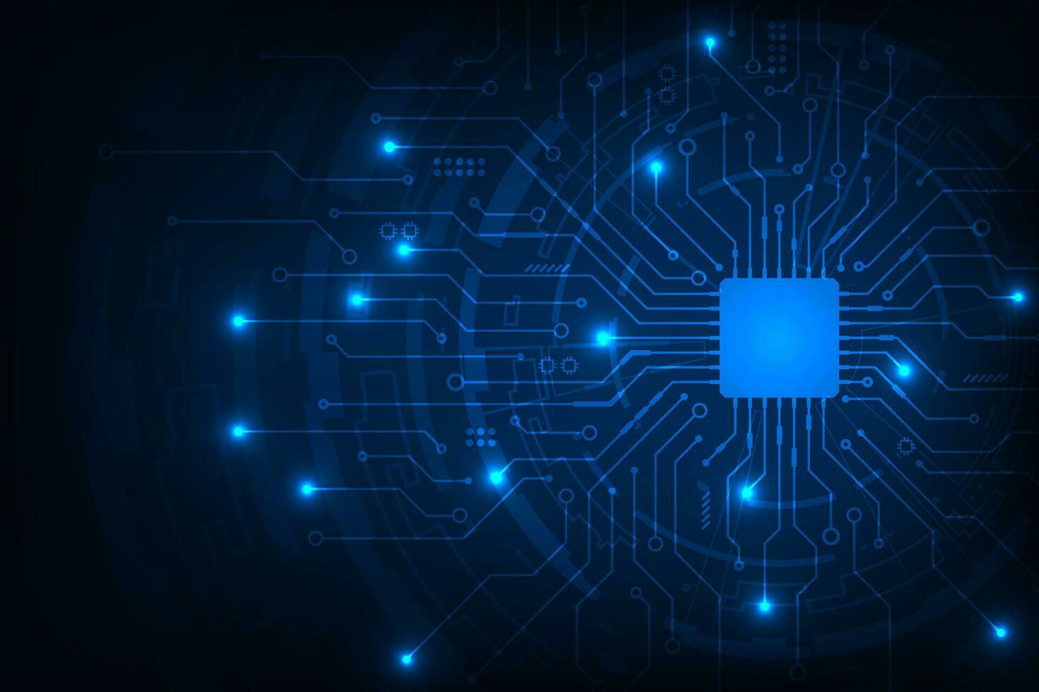 Vector Futuristic Microchip Cpu Circuit Board Blue Light Tech Circle