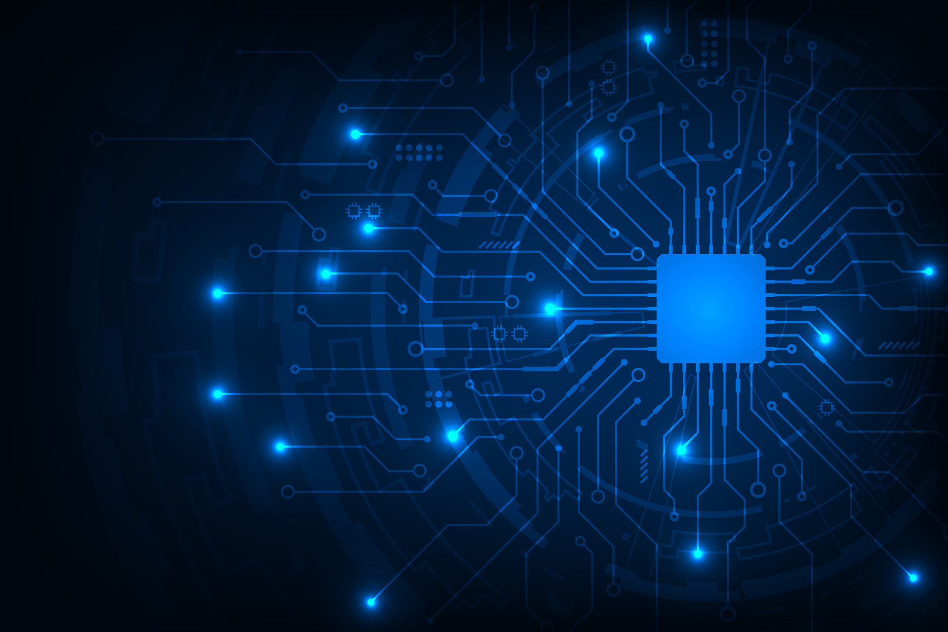 Vector Futuristic Microchip Cpu Circuit Board Blue Light Tech Circle