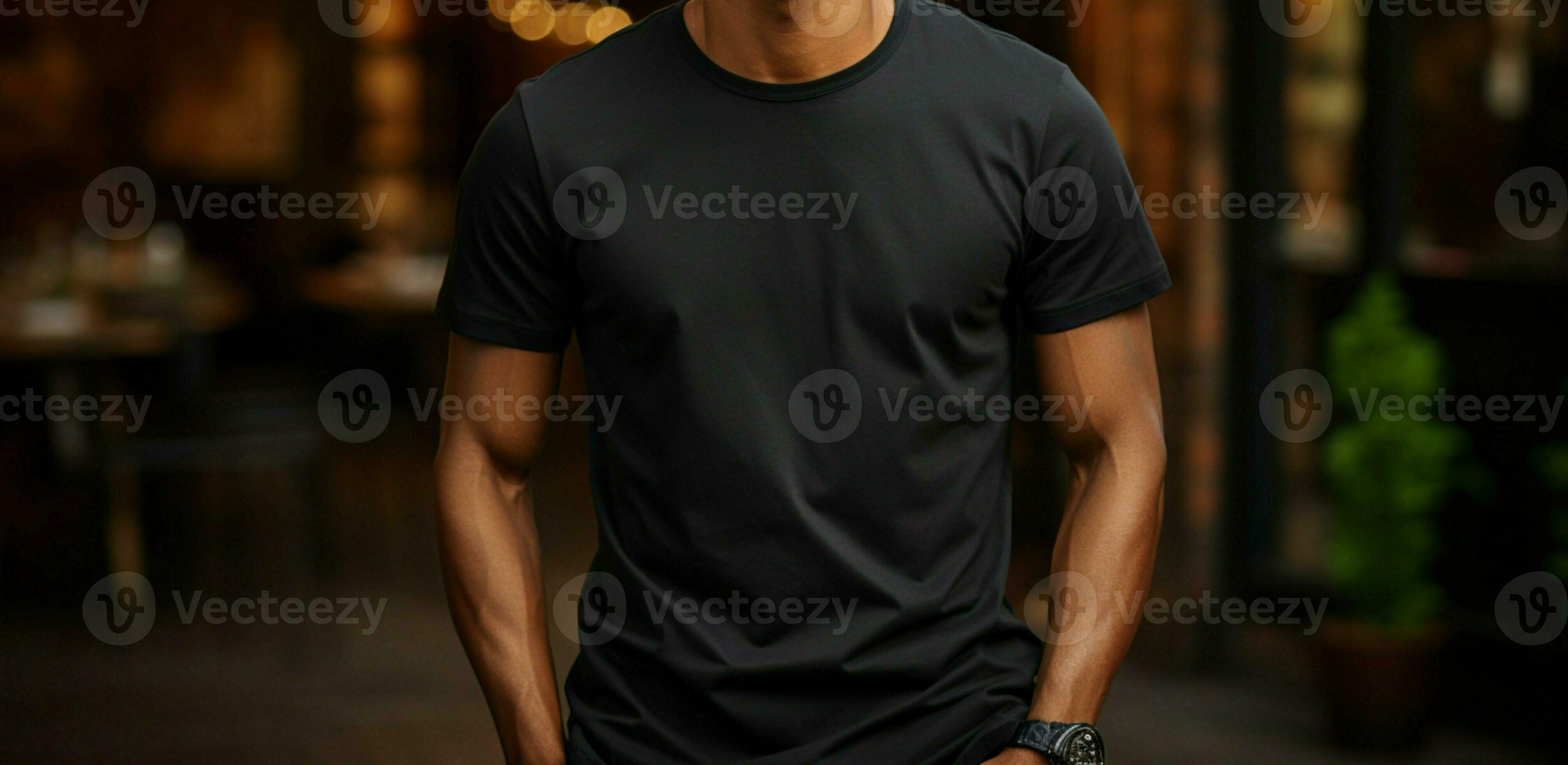 Sleek black t-shirt African-American man, brick wall environment AI ...