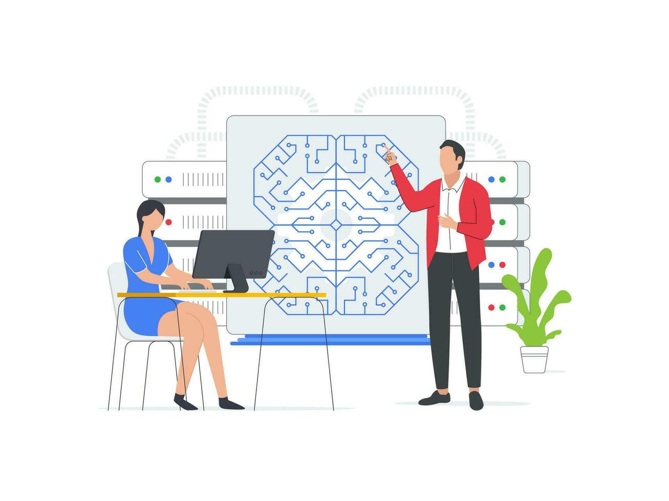 Flat vector illustration of business team developing artificial ...