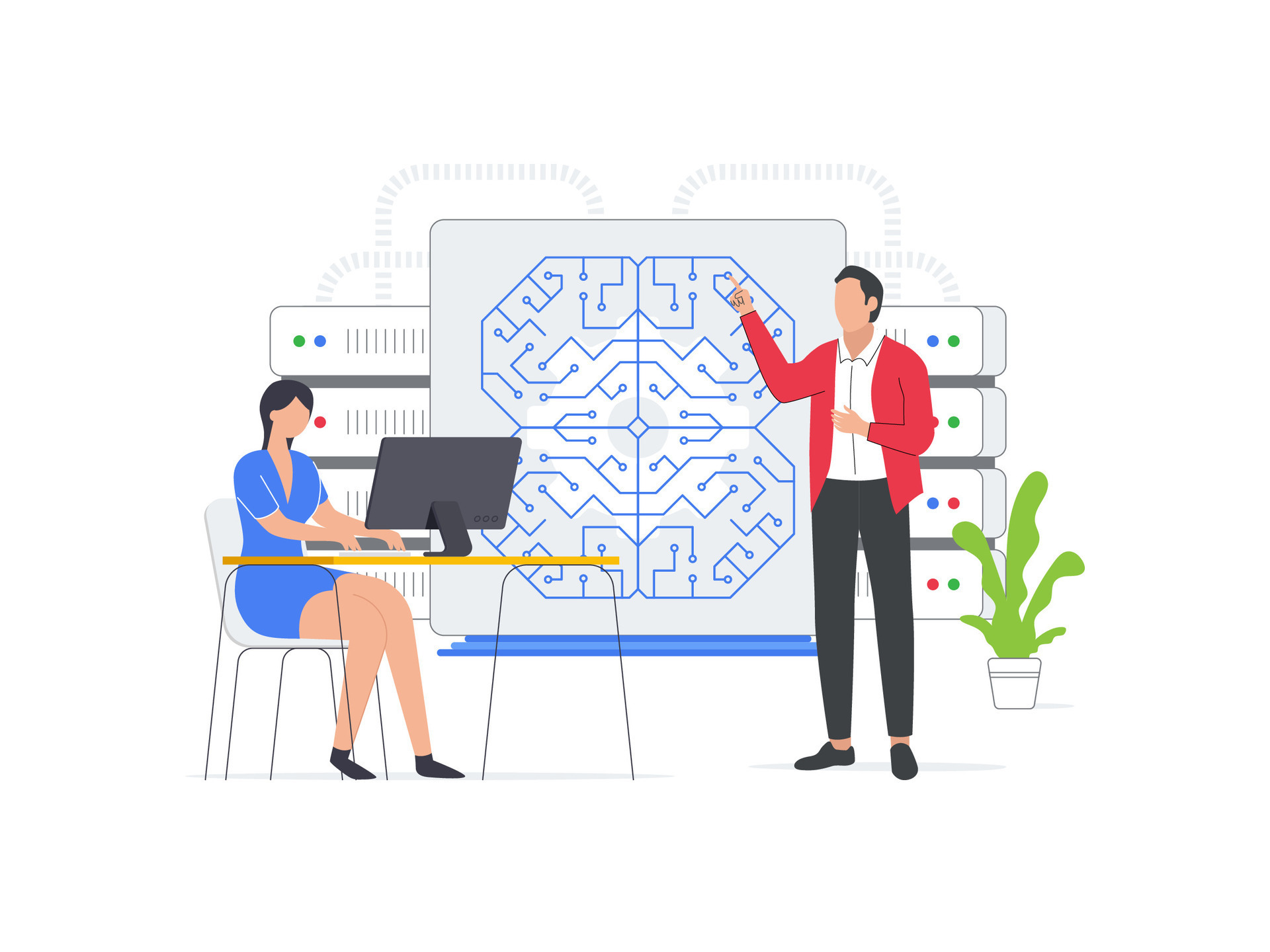 Flat vector illustration of business team developing artificial ...