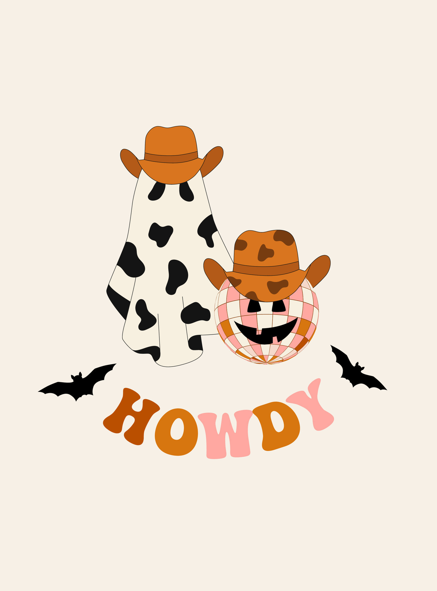 Howdy. Funny Halloween poster. Disco ball and ghost wearing cowboy hat. Vector 28294397 Vector ...